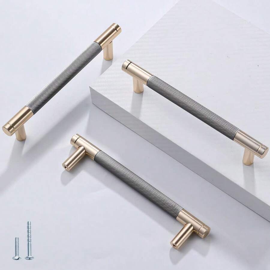 12 Pack 5 Inch 128 Mm Barrel Cabinet Pulls Gold And Grey Cupboard ...