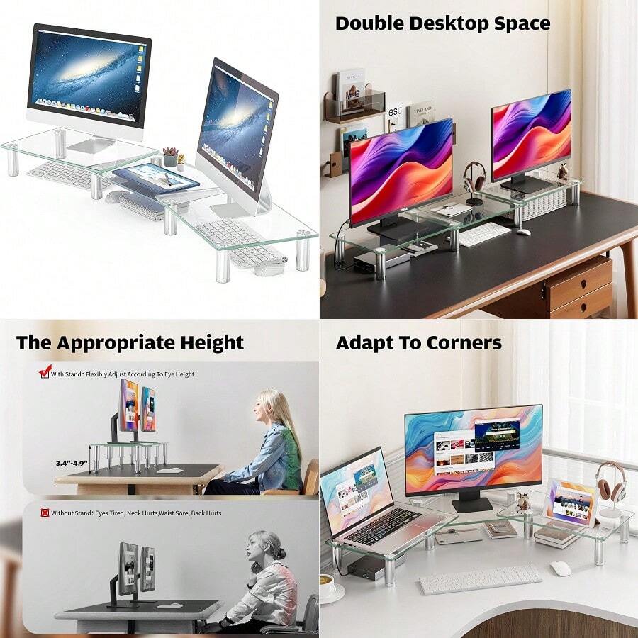 Dual Monitor Stand Adjustable Length And Angle Dual Monitor Riser ...