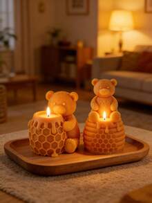 1 süßer Bär und Wabenmuster Silikon Kerzengießform, 3D Tier Harz ...