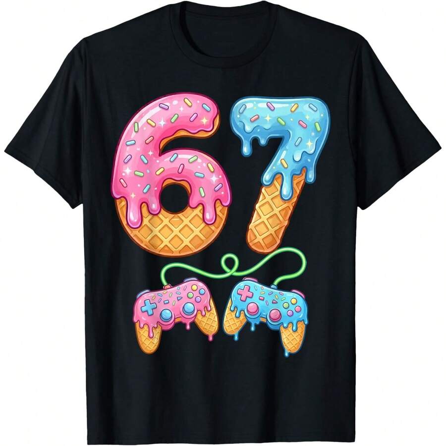 67 Ice Cream Drip Meme Gamer Six Seven Gen Alpha Slang T-Shirt ...