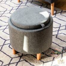 COSTWAY Round Storage Ottoman With Tray, Accent Storing Footrest W ...