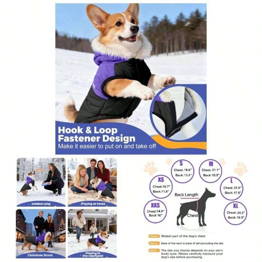 Dog Winter Coat With Hood, Fleece Lined Waterproof Dog, Warm Snowsuit ...