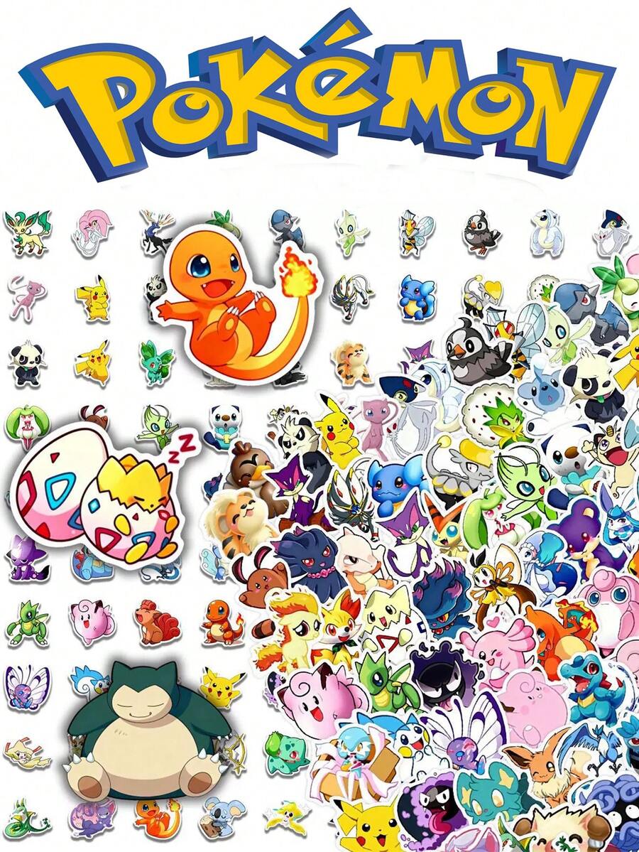 100pcs PVC Waterproof Pikachu Sticker Pokemon Action Figure Cartoon ...