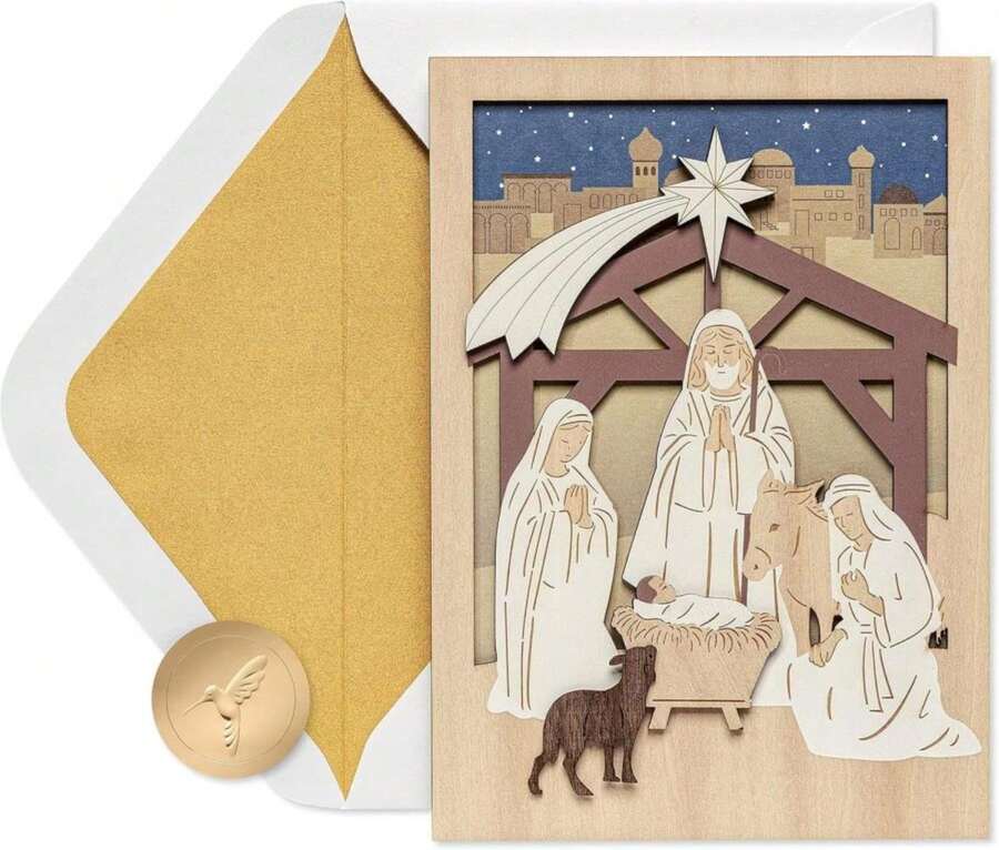 Papyrus Religious Christmas Card With Wooden Manger Nativity Scene (A ...