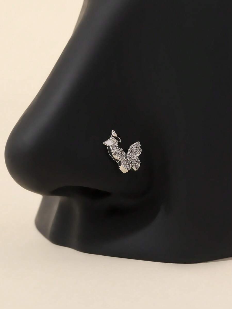 1pc Butterfly L Shaped Nose Stud Plated 20G Nose Piercing Jewelry For ...