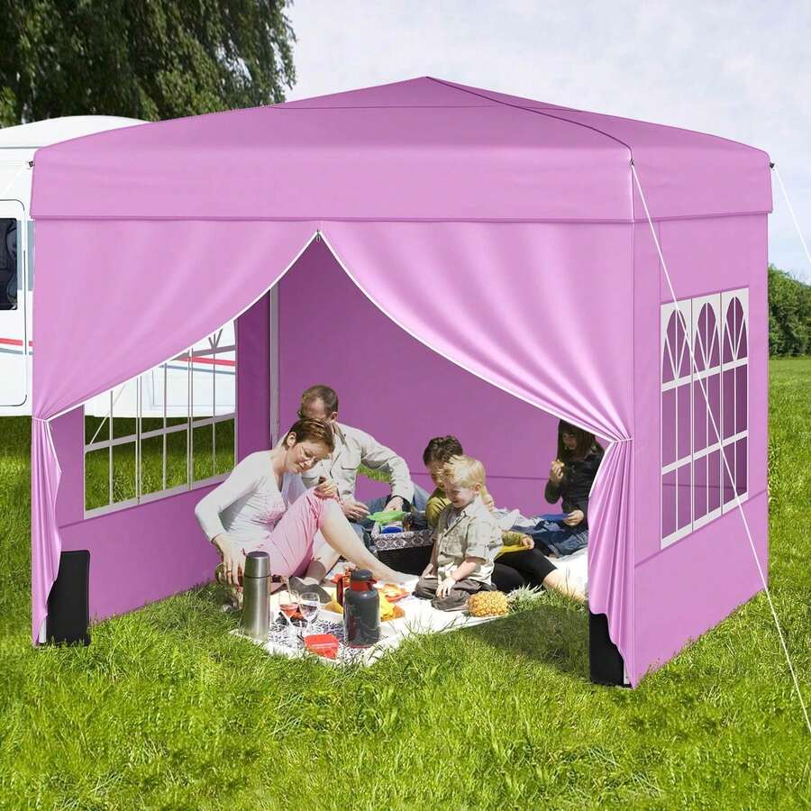 10 X 10 FT Pop Up Canopy Tent W/ 4 Sidewalls, Wheeled Bag, 4 Sandbags ...