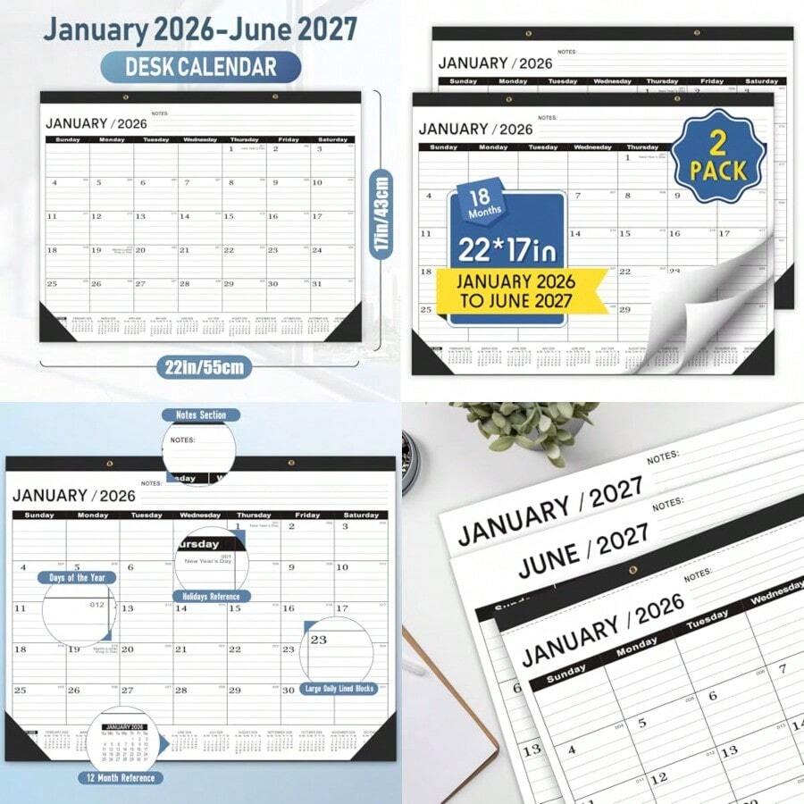 Desk Calendar 2026-2 PACKJanuary 2026 To June 2027 Desk Calendar 2026 ...