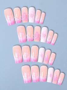 24pcs Long Square 3D Stereoscopic Gel Nail Stickers, Floral Nail Decals ...