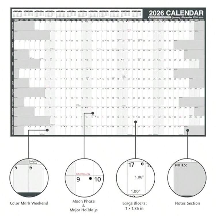 2026 Yearly Wall Calendar - Large Yearly Calendar 2026 Jan 2026 - Dec ...