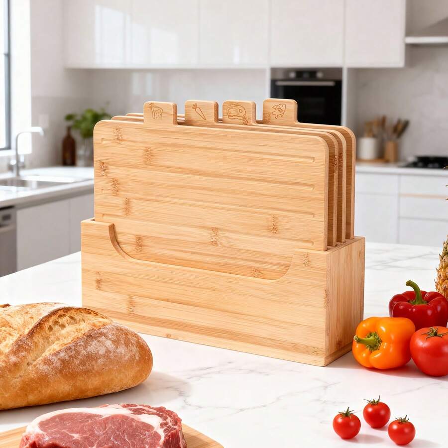 LOVEWE 4-Piece Bamboo Cutting Board Set Unique Shape Non-Blade-Damaging ...