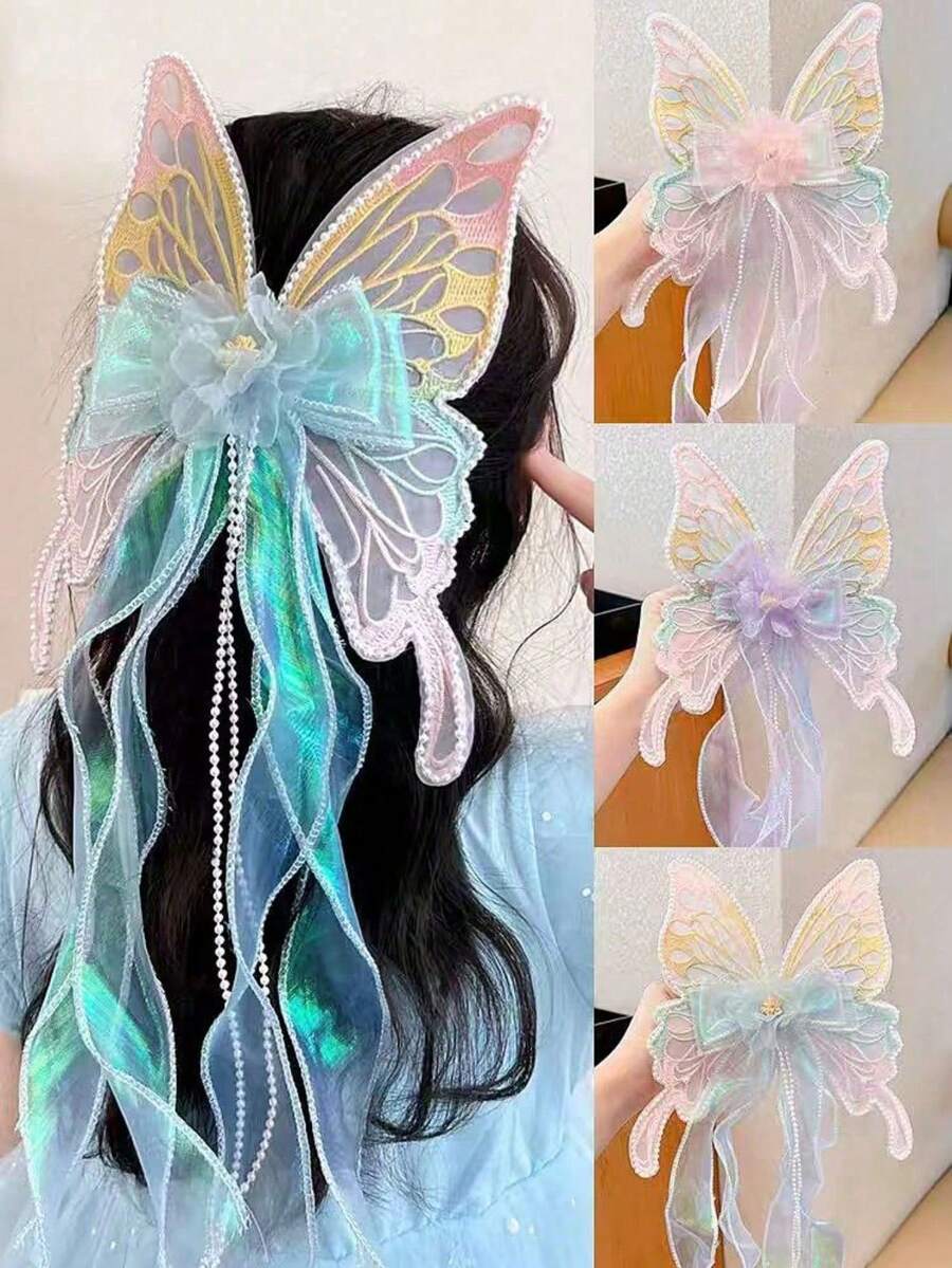 1 Peça Presilha de Cabelo Borboleta para Crianças, Fita Grande, Estilo ...
