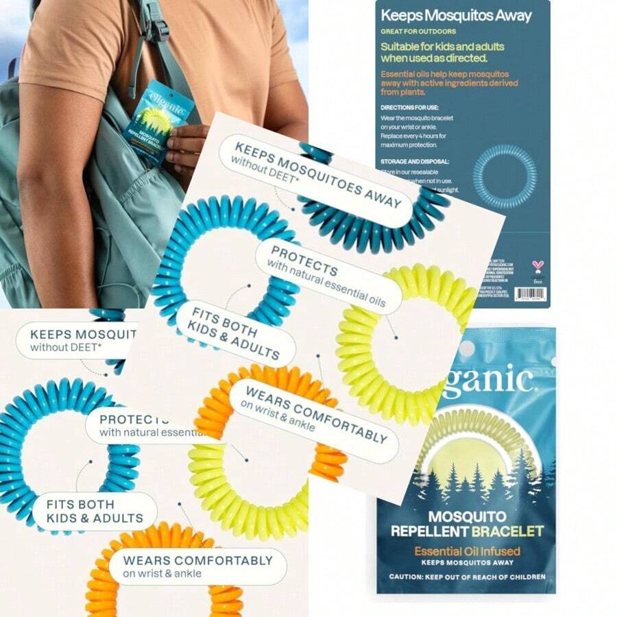 10 Pack Mosquito Repellent Bracelets For Adults And - Natural DEET-Free ...