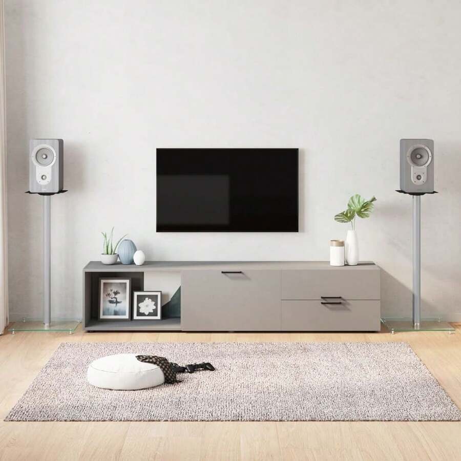 vidaXL Supports de haut-parleurs 2 pcs argenté verre trempé 1 pilier ...