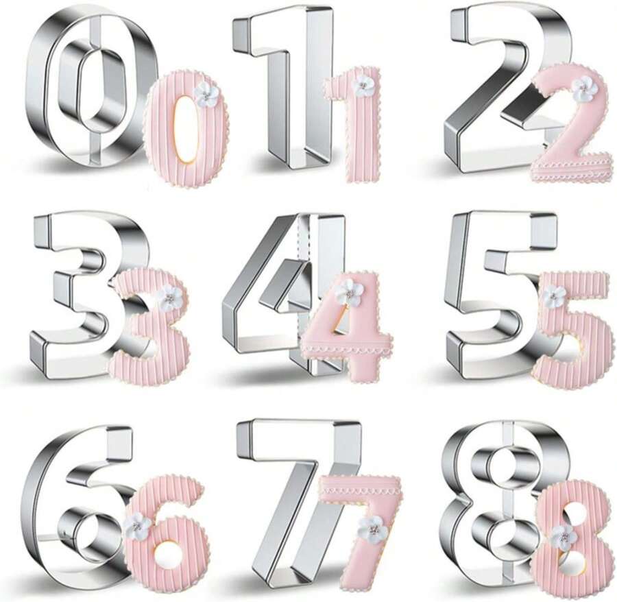 Numbers Cookie Cutters Set, 9 Piece Stainless Steel Numbers Fondant ...