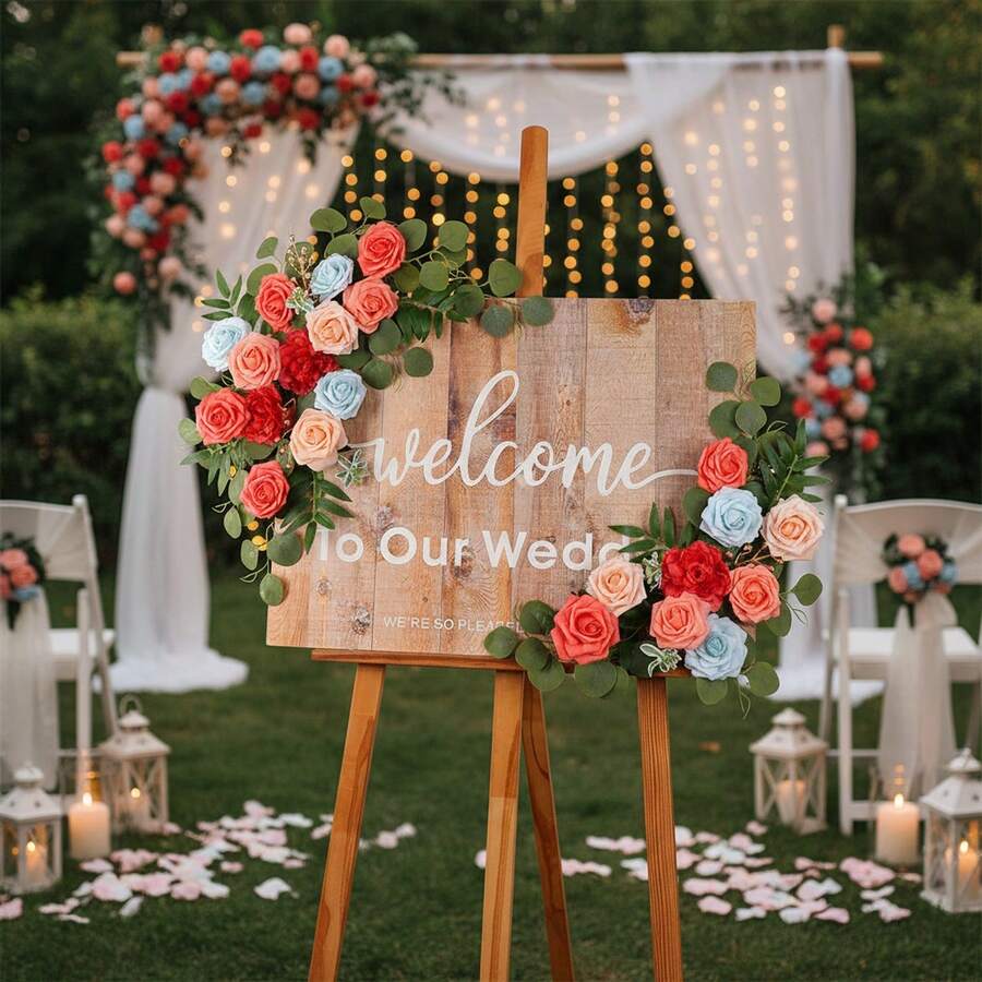 Artificial Wedding Arch Flowers Realistic Reception Sign Rose ...