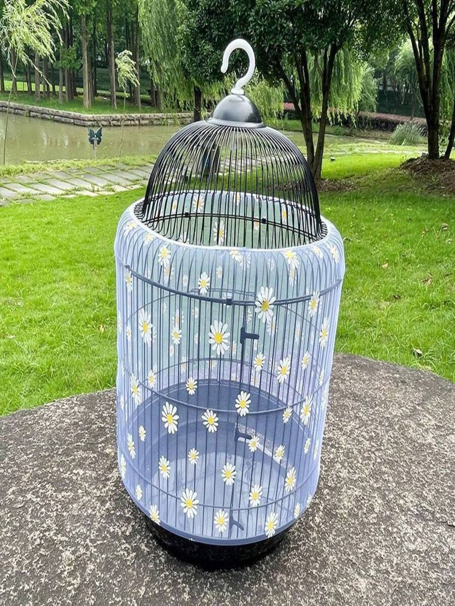 1/2pcs Daisy Pattern Elastic Mesh Bird Cage Cover, Anti-Splash Dust ...