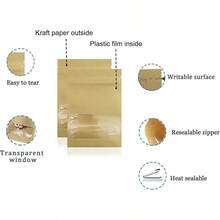 50 Pcs 3 Sizes Clear Ow Kraft Pr Realable Bag Ed Packets Small Coin ...