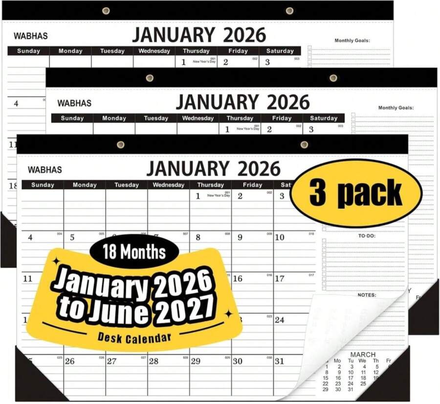 Desk Calendar 2026-January 2026 To June 2027,3 PACK-2026 Desk Calendar ...