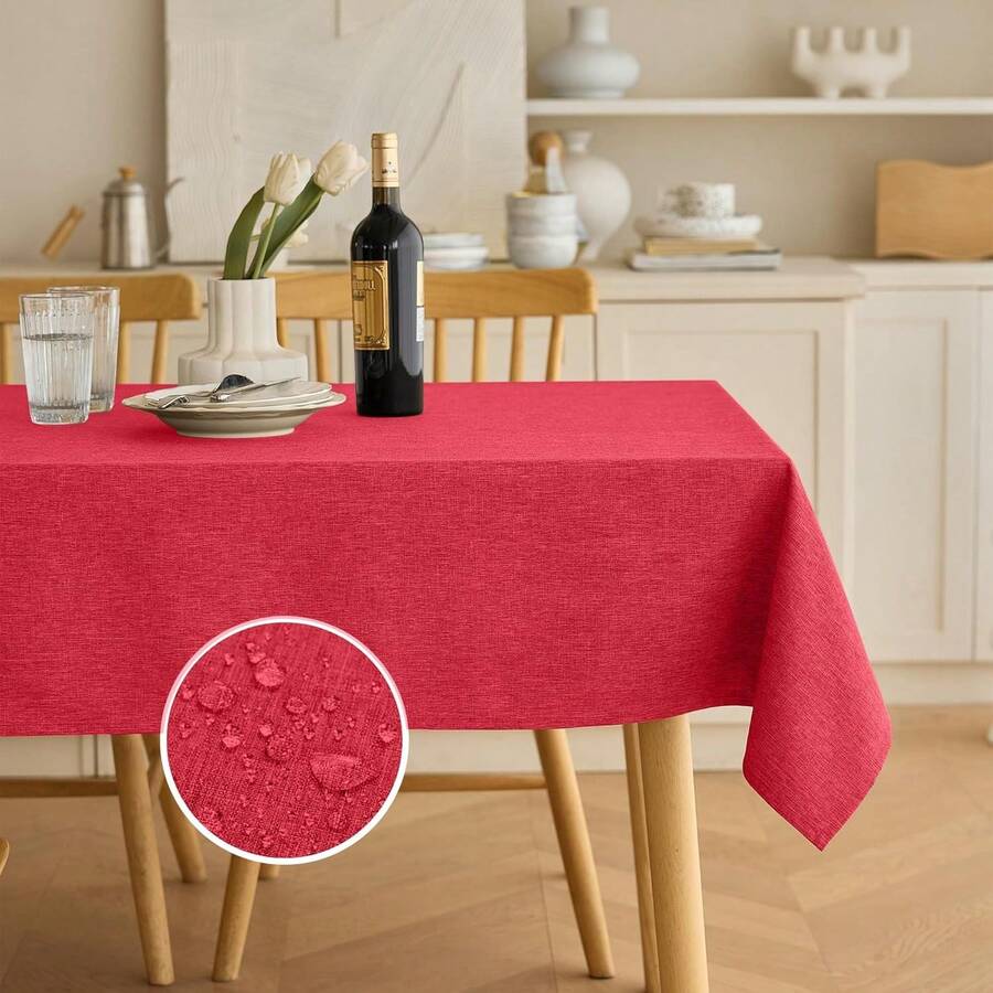 Faux Linen Round Tablecloths 60 Inch, Waterproof Decorative Washable ...