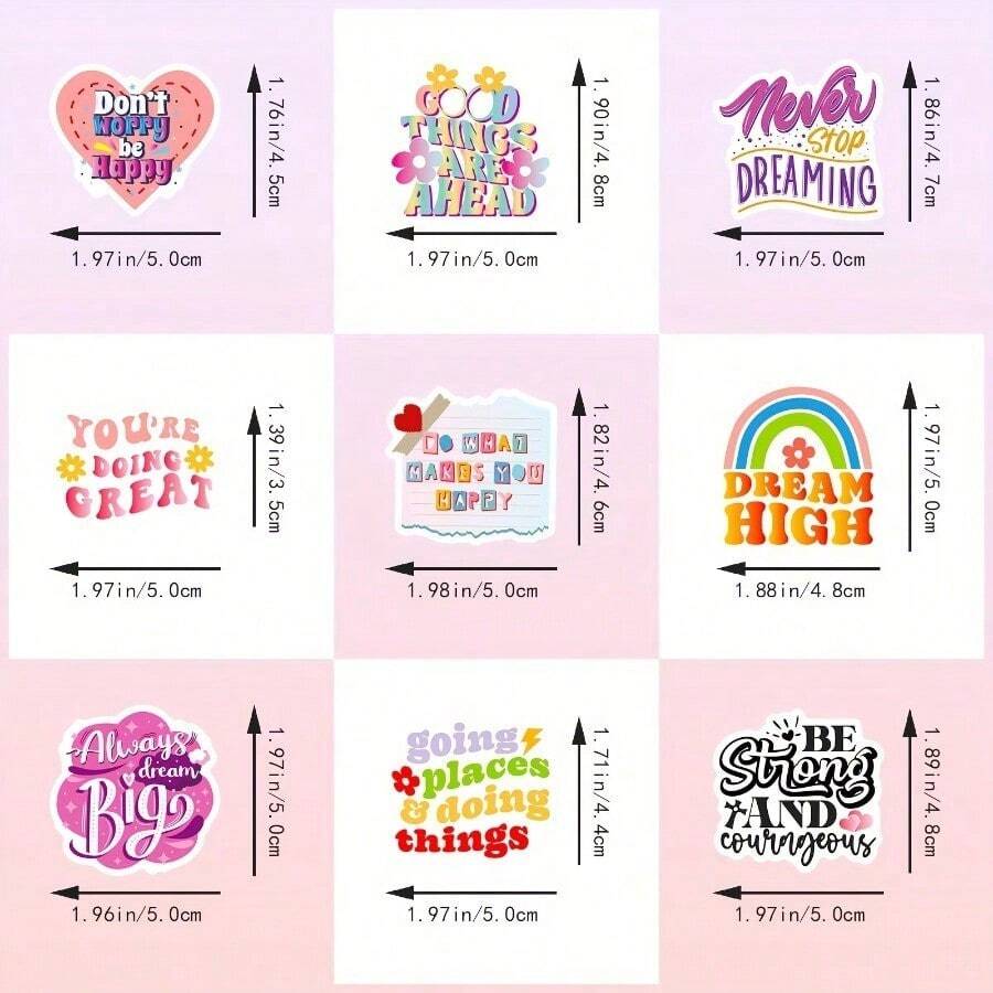 50 Inspirational Stickers - Colorful, Reusable, With Positive Slogans ...