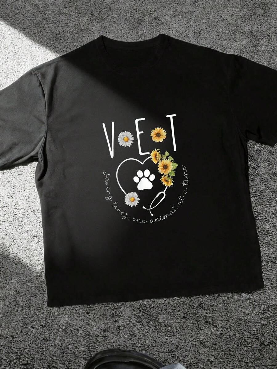 Veterinary Medicine Sunflower Stethoscope Heart Vet T Shirt | SHEIN UK