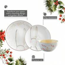 12 - Piece Thematic And Modern Ceramic Dinnerware Sets Plates And Bowls ...