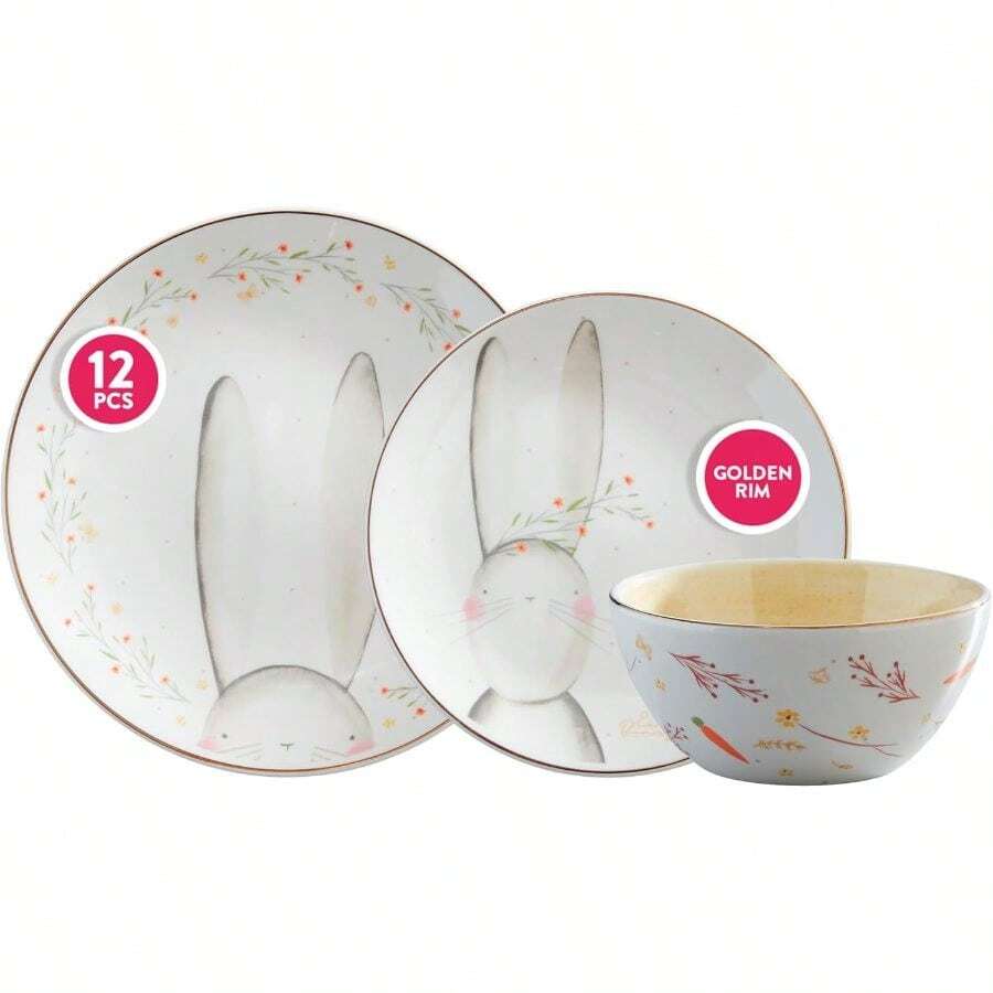 12 - Piece Thematic And Modern Ceramic Dinnerware Sets Plates And Bowls ...