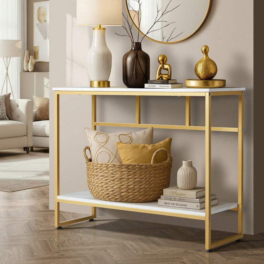 SUN YEE Console Table Hallway Marble Effect Metal Entry Table Display ...