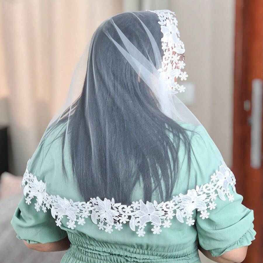 CCB Christian Congregation Veil, Wide Floral Lace, Transparent French ...