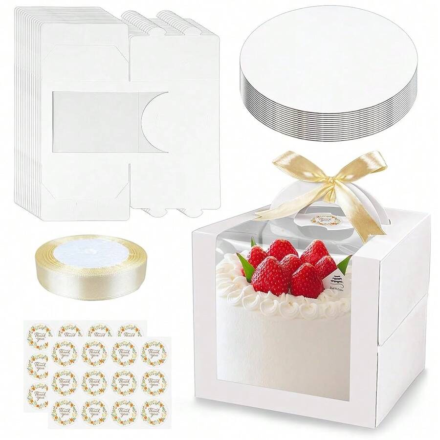 15 PCS 6 X 6 X 6 Inches Cake Boxes With Carry Handles And Cake Boards ...