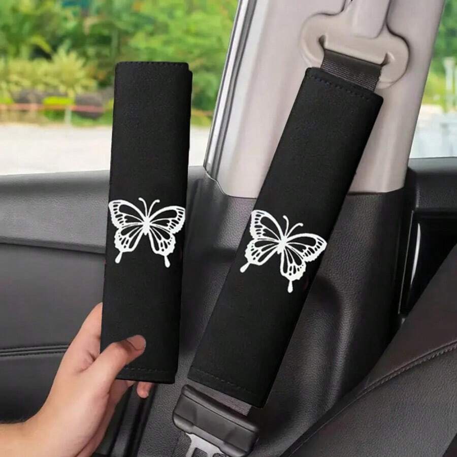 1/2pcs Black & White Butterfly Pattern Car Shoulder Pads, Soft ...