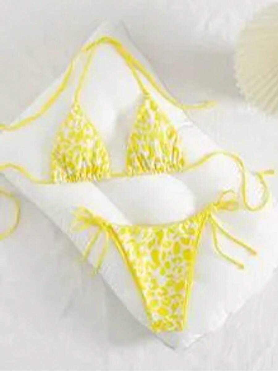 Women Leopard Print Halter Tied Sexy Bikini Set For Beach Resort 2026 ...