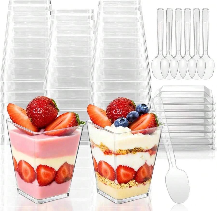 LRCXL 5 Oz Plastic Dessert Cups With Lids And Spoons, Clear Yogurt ...