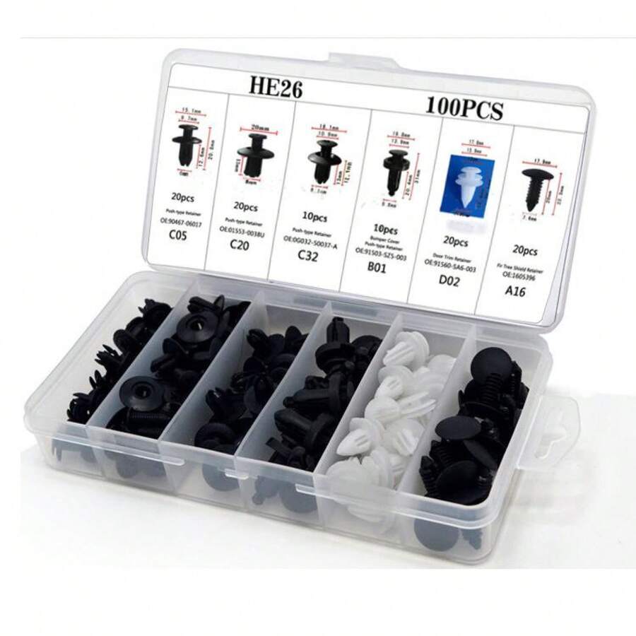 100pcs Universal Expansion Screw Clips Set Automobiles Mudguard Leaf ...