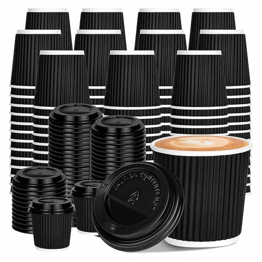 100 tazas desechables de espresso de 4 onzas con tapas, tazas de papel ...