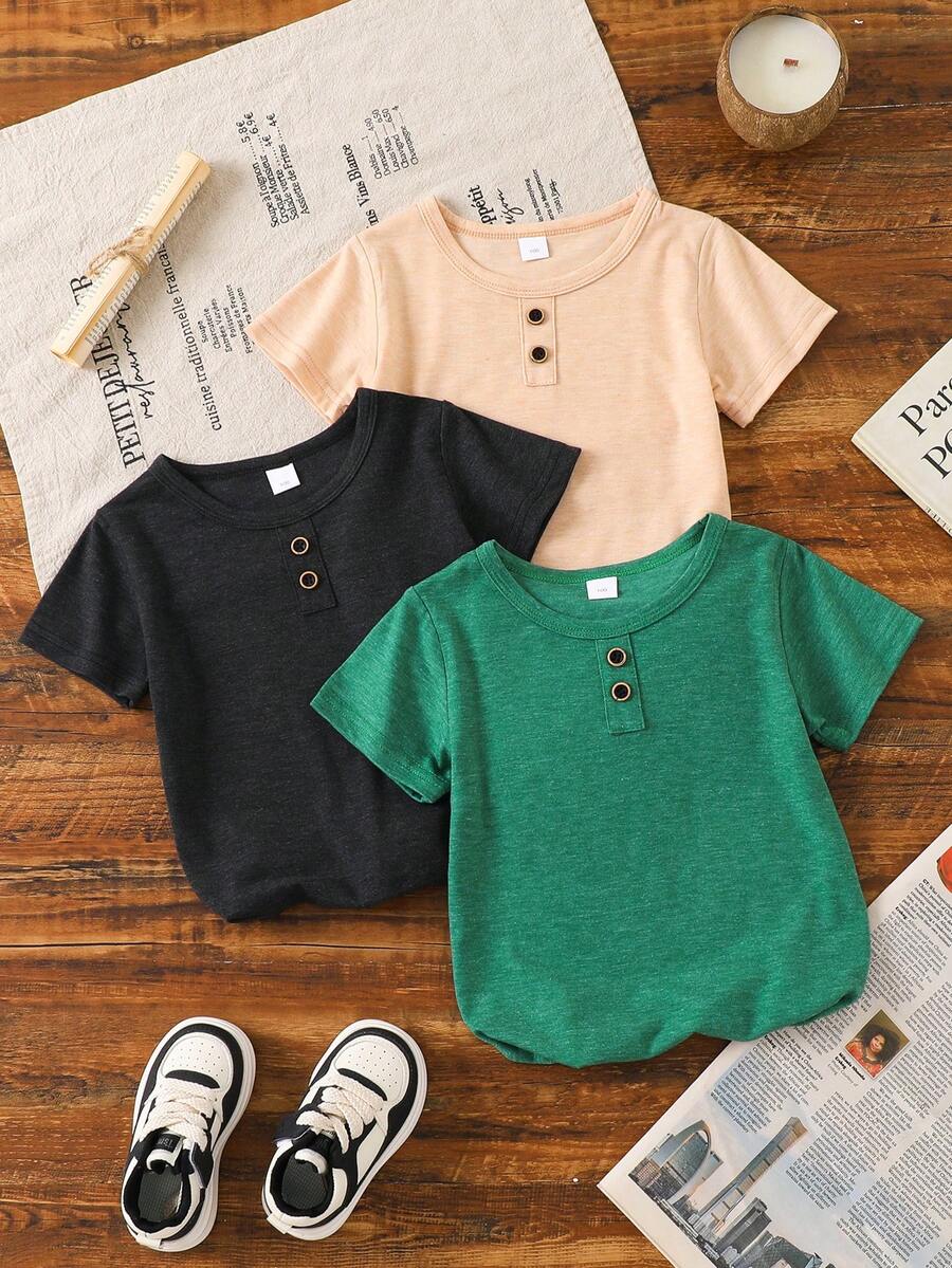 3pcs Summer Multicolor Crew Neck Short Sleeve T-Shirts Set, Lightweight ...
