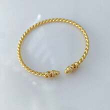 1pc Gold-Tone Twisted Bangle Bracelet With Zirconia, Hook Clasp, Linear ...