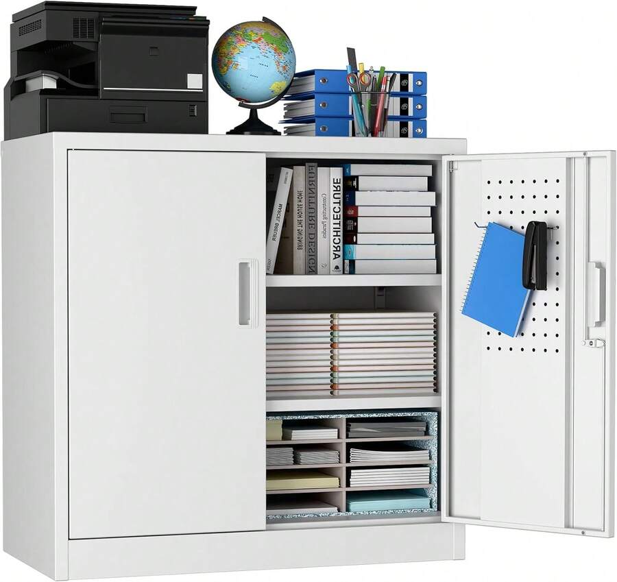 Metal Storage Cabinet With Workbench Top 2 4 Hooks Rolling Tool Chest ...