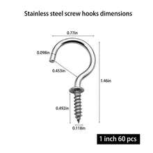 60 Pcs 304 Stainless Steel Screw Ceiling Hooks 1 Inch Cup Hook Screwin ...