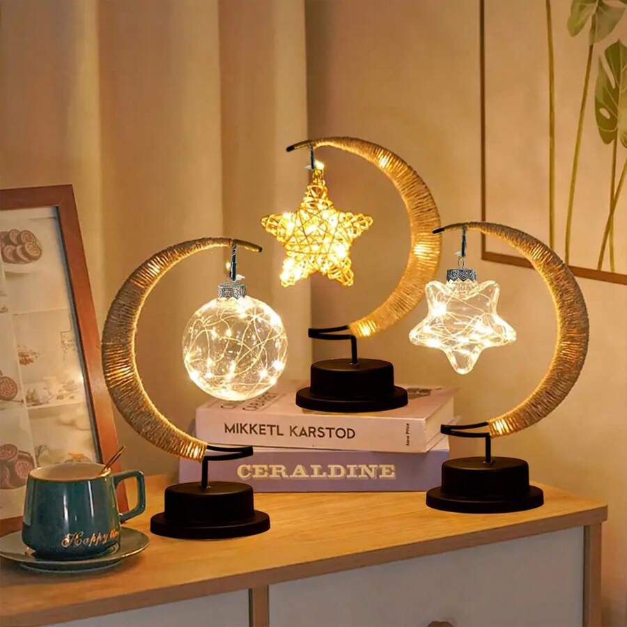 1 PC Moon Night Light With Hanging Star Or Ball Lights Battery Powered ...