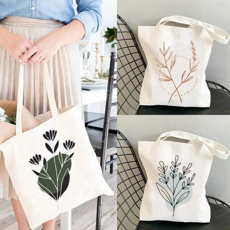 Flower Print Canvas Tote Bag Totes Aesthetic Bags For Women Shopper ...