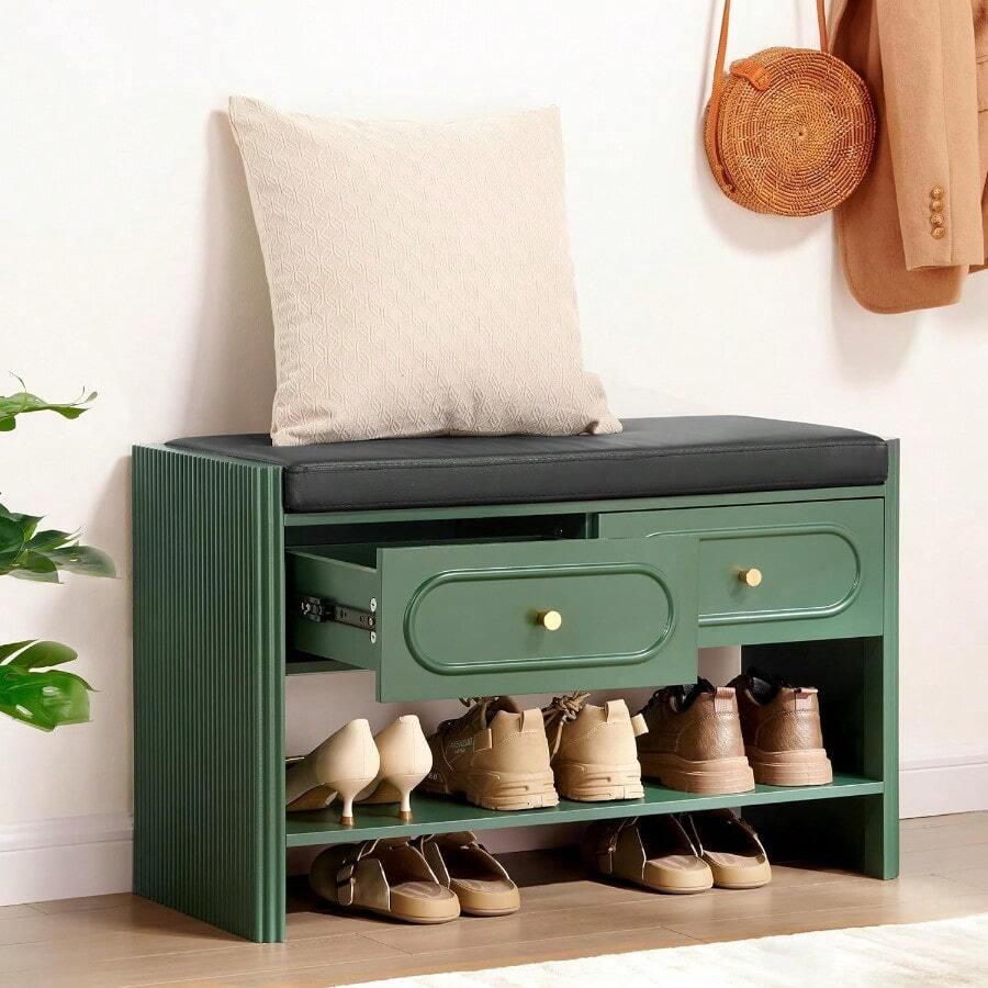 Shoe Storage Bench With Drawers, Entryway Storage Bench With Seat ...