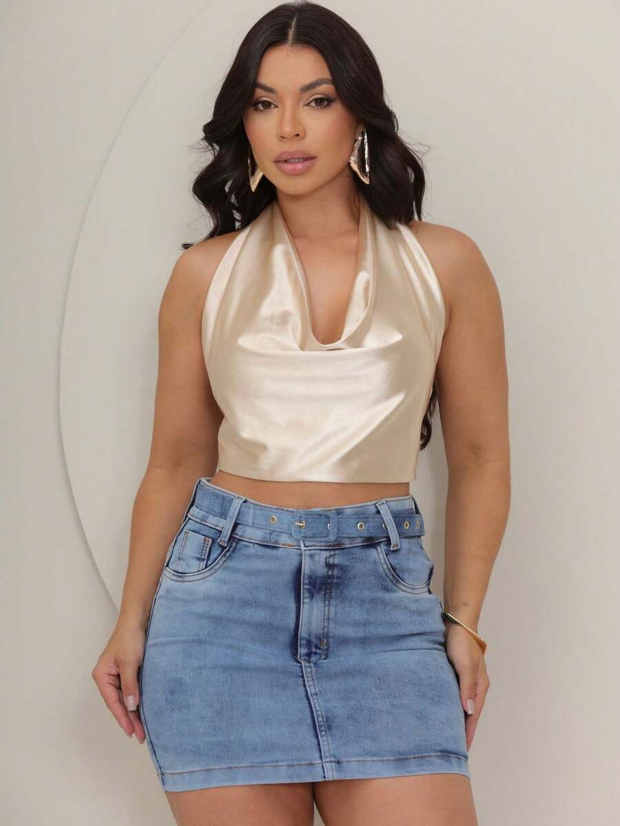 Mini Saia Cargo Mom Jeans /Sem Elastano/Cintura Alta | SHEIN Brasil