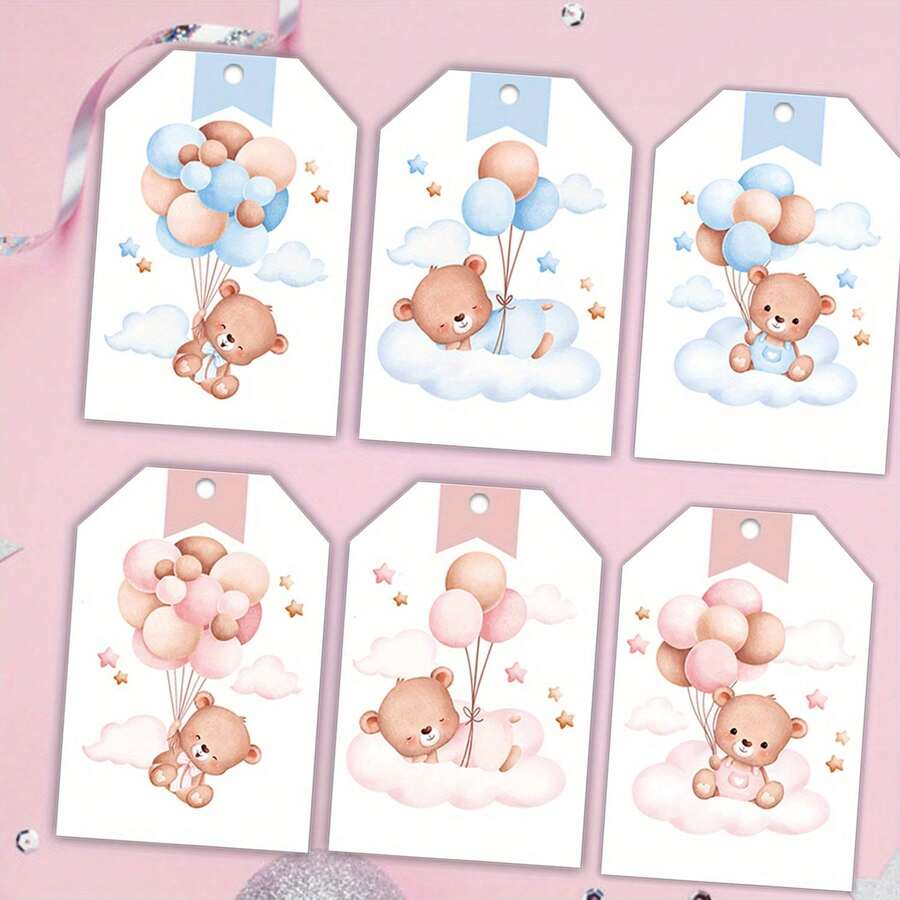 12/36/54 unidades de etiquetas de papel rosa e azul com tema de urso ...