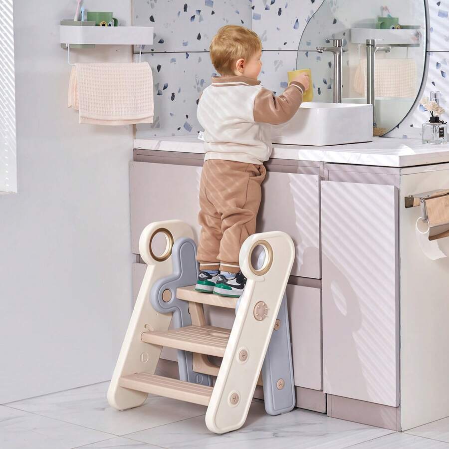 Adjustable Toddler Step Stool, 3 Step To 2 Step Kids Kitchen Stool ...