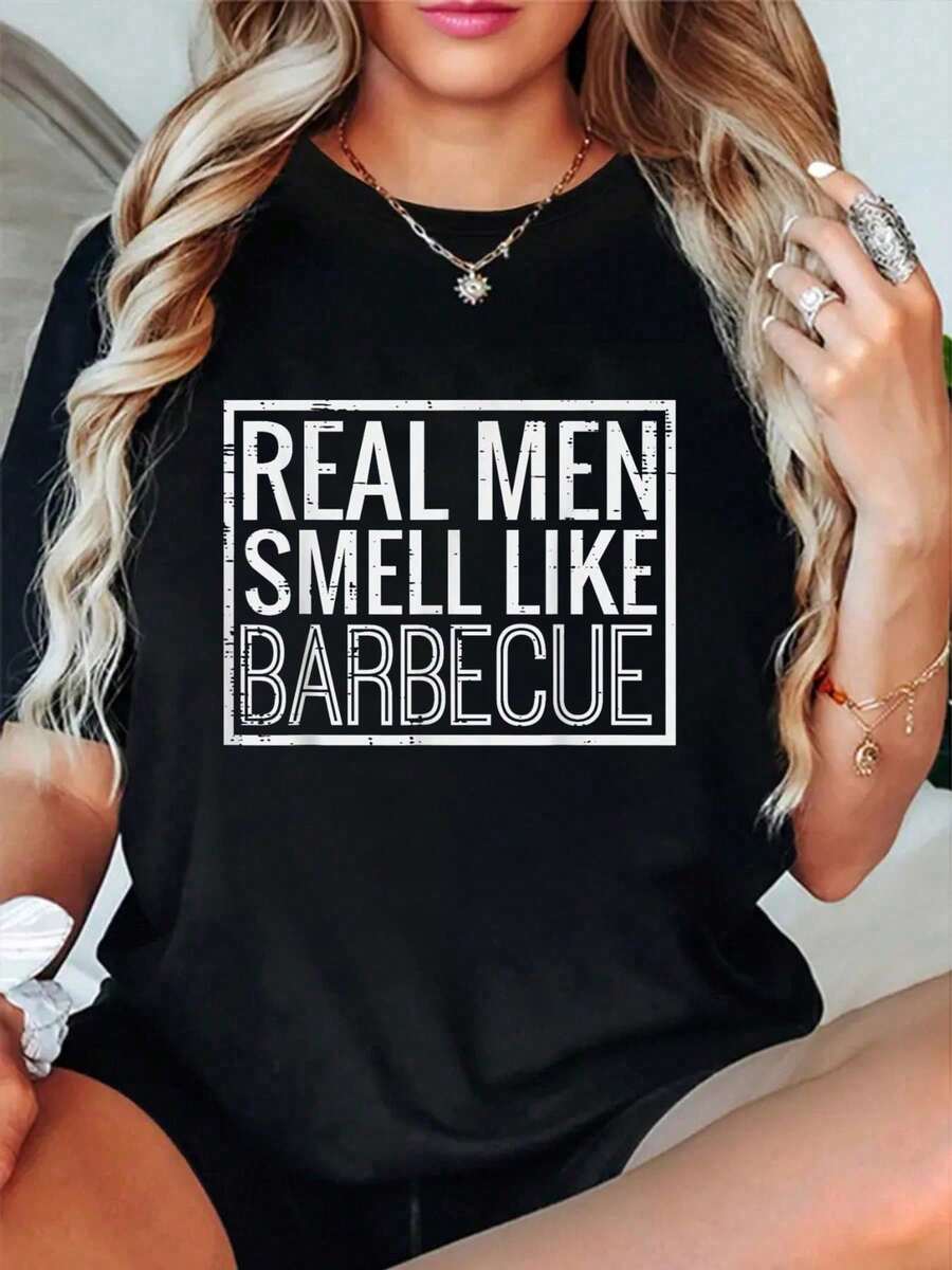 100% Cotton Real Men Smell Like Barbecue Funny Bbq Grill Dad Grandpa ...