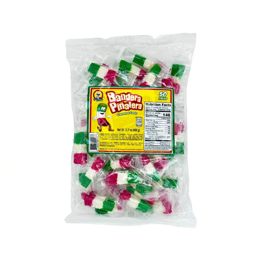 El Azteca Bandera Pinatera 50 Pieces Coconut Mexican Flag Candy Dulces ...