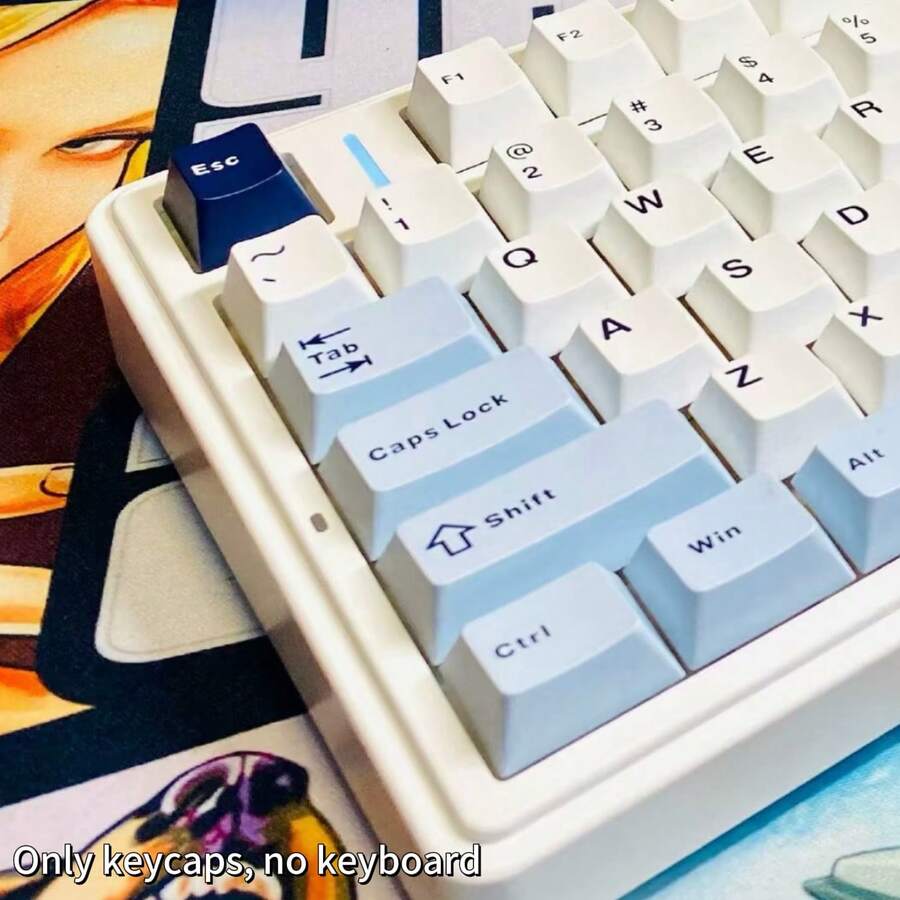 126 Keys Blue, Black & White Tri-Color Keycaps, PBT Material, OEM ...