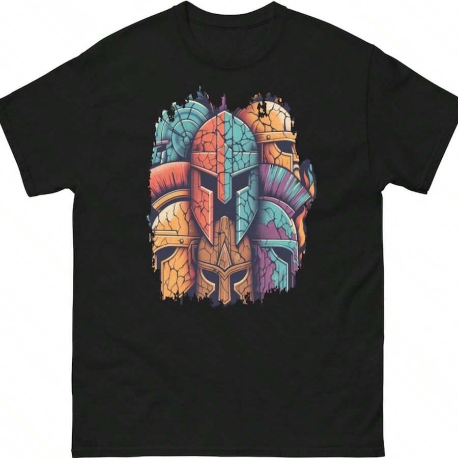 Unisex T-Shirt Featuring Bold Spartan Warrior Helmets _ Ancient Battle ...