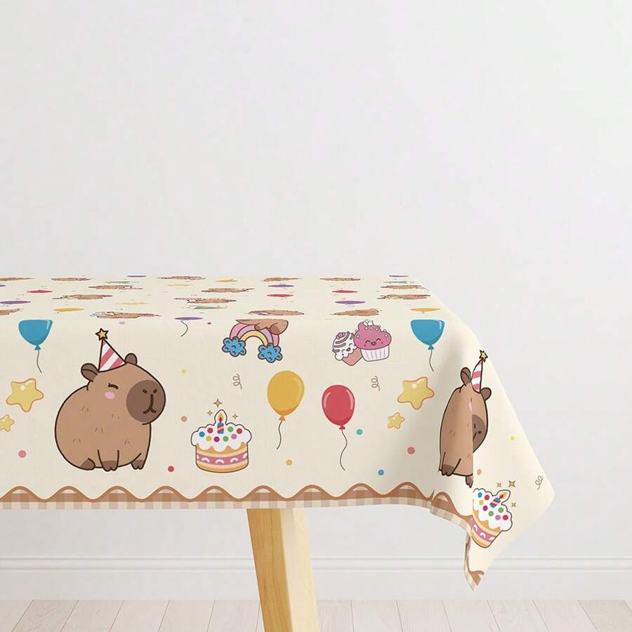 Capybara Themed Birthday Tablecloth, Cute Cartoon Capybara Print Table ...